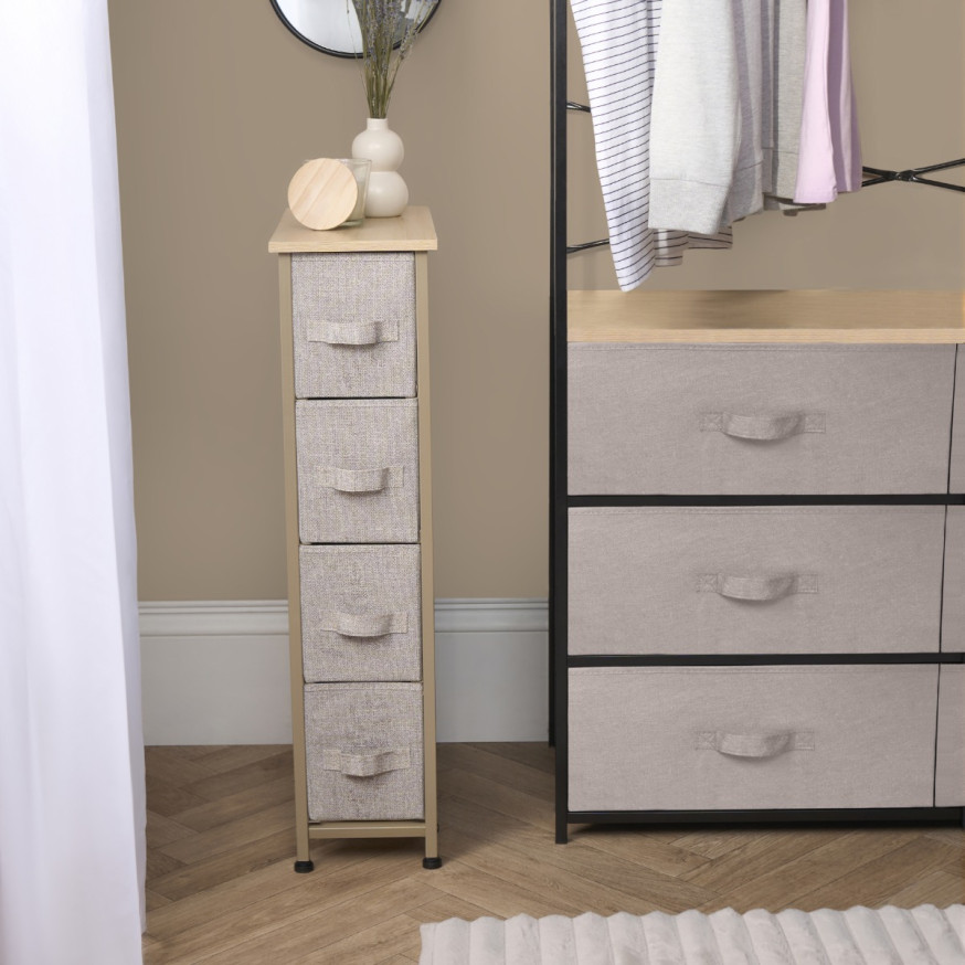 OHS Brooklyn 4 Drawer Narrow Fabric Cabinet - Beige