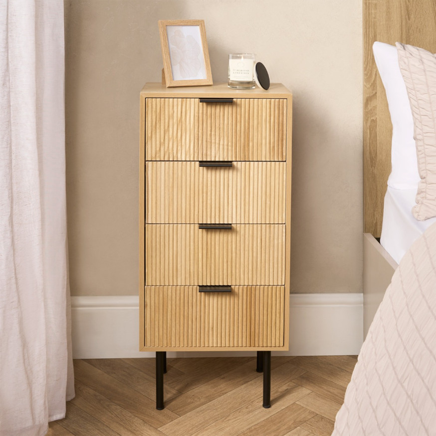 OHS Ribbed 4-Drawer Unit - Light Wood