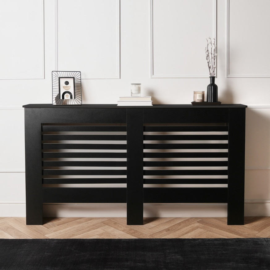 OHS Wooden Slats Radiator Cover, Black - Large