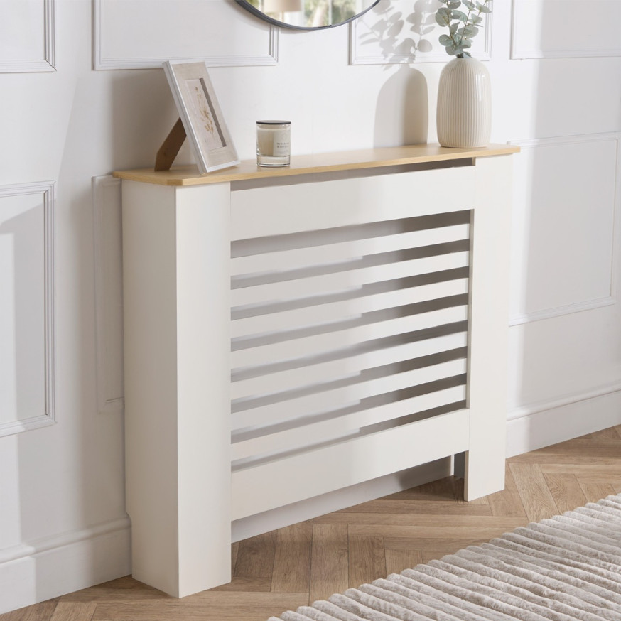 OHS Medium Wooden Radiator Cover with Oak Look Top - Cream
