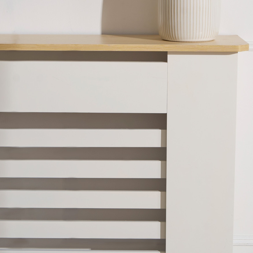 OHS Medium Wooden Radiator Cover with Oak Look Top - Cream