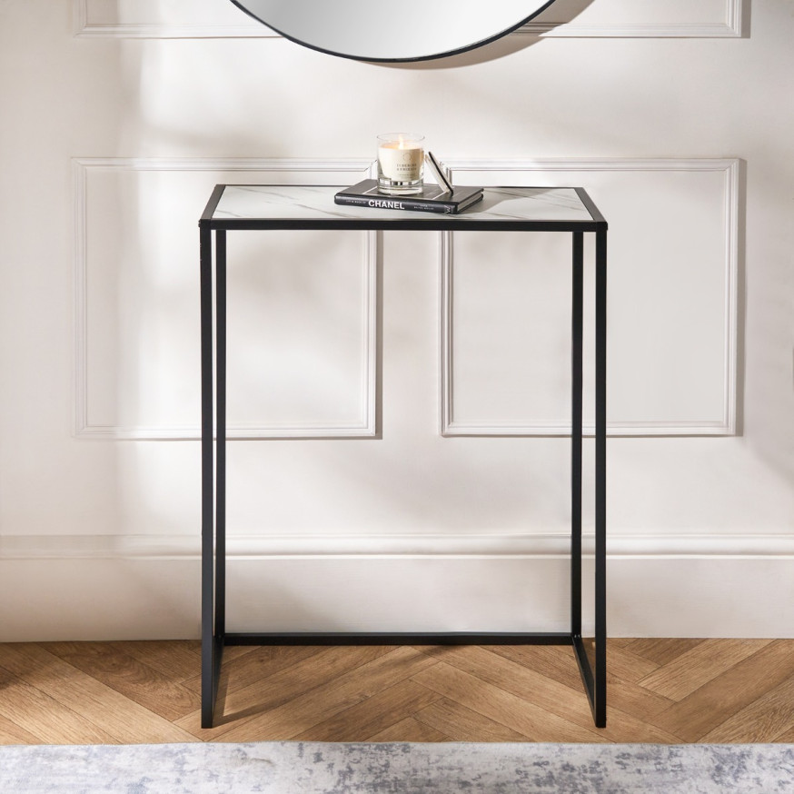 OHS Manhattan Marble Effect Rectangle Console Table - Black/White