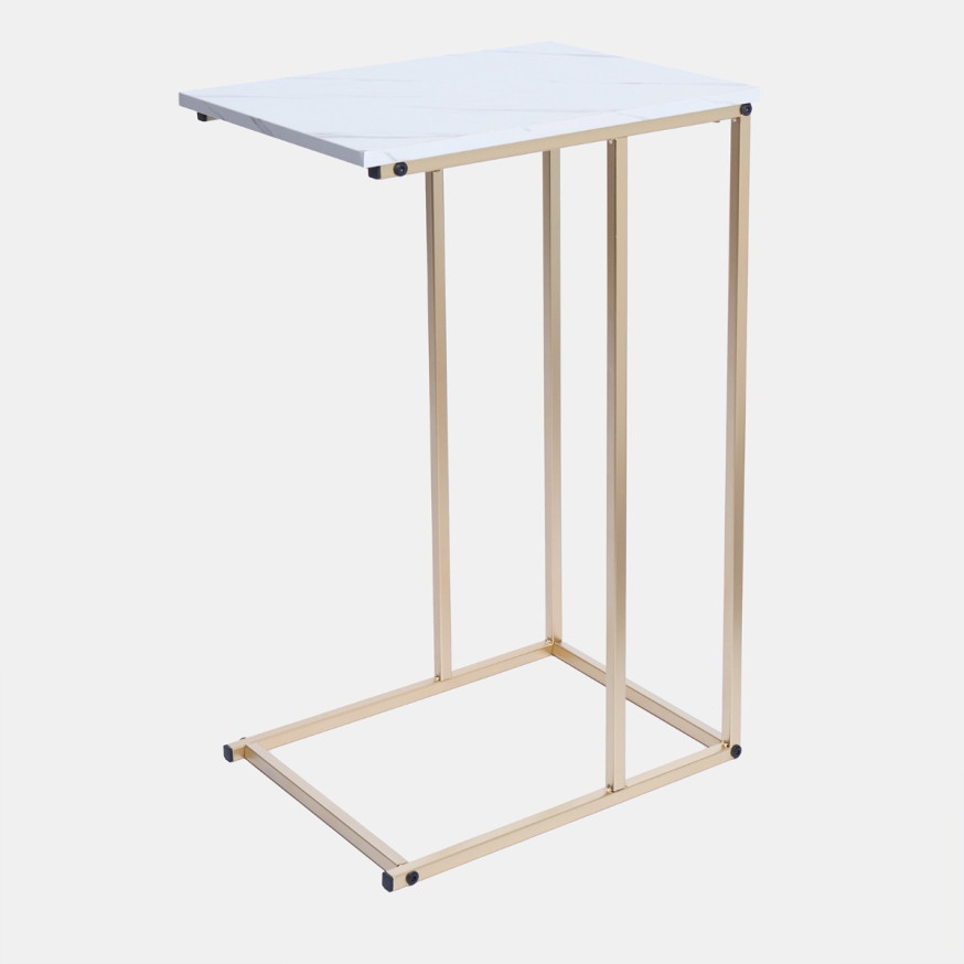 OHS C Shape Marble Effect Side Table - Gold/White
