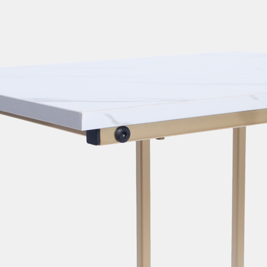 OHS C Shape Marble Effect Side Table - Gold/White