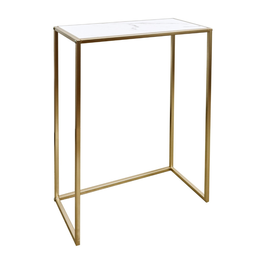 OHS Manhattan Marble Effect Rectangle Console Table - Gold/White