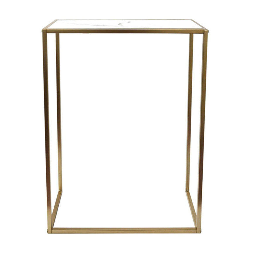 OHS Manhattan Marble Effect Rectangle Console Table - Gold/White