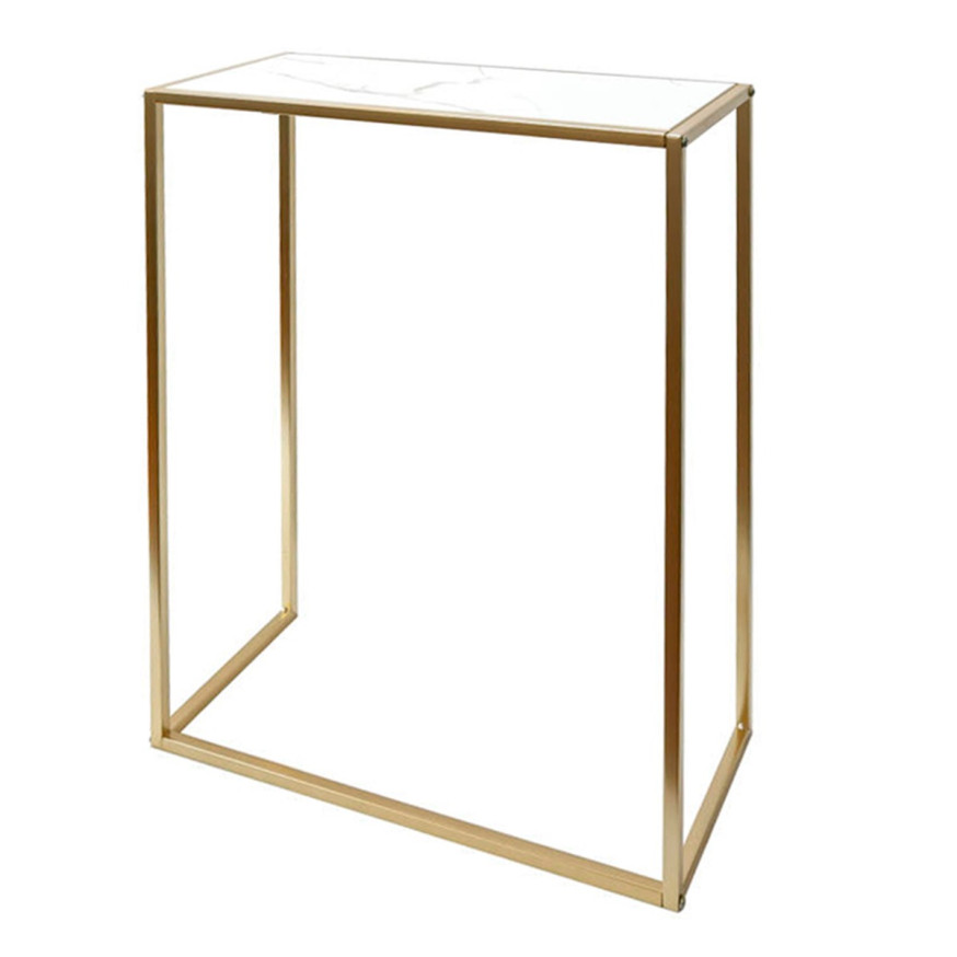 OHS Manhattan Marble Effect Rectangle Console Table - Gold/White
