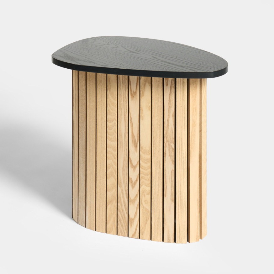 OHS Madison Ribbed Side Table - Light Wood/Black