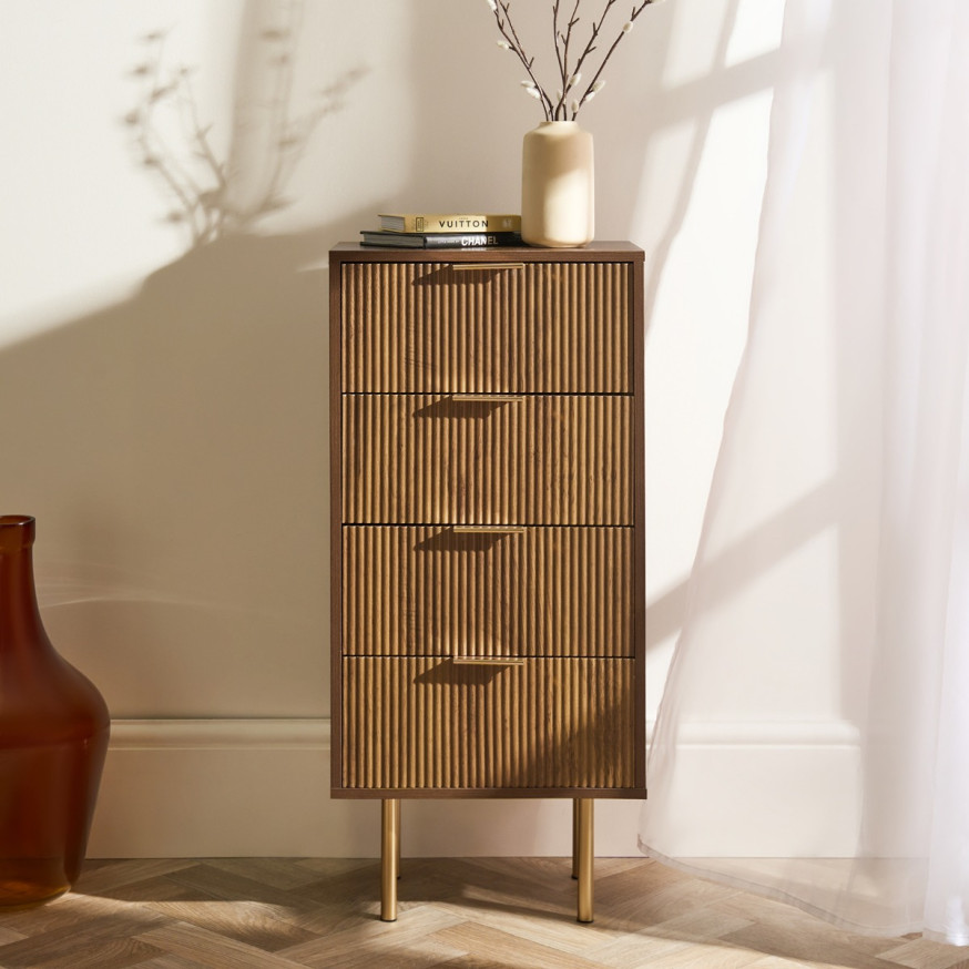 OHS Ribbed 4-Drawer Unit - Medium Wood