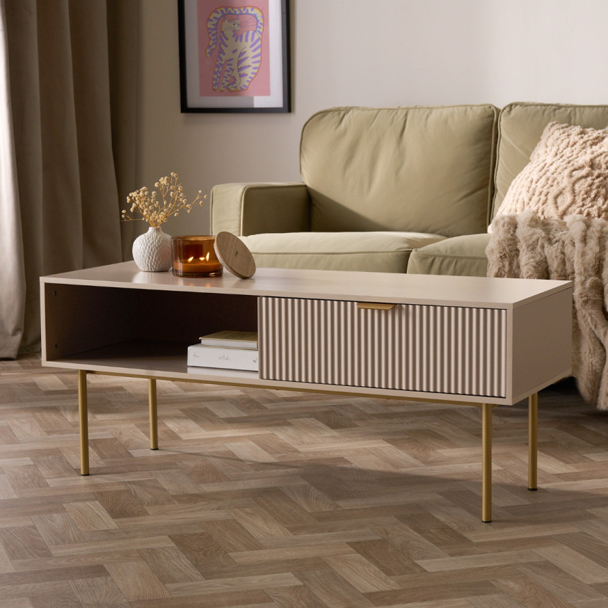 OHS Ribbed Coffee Table With Drawer - Natural