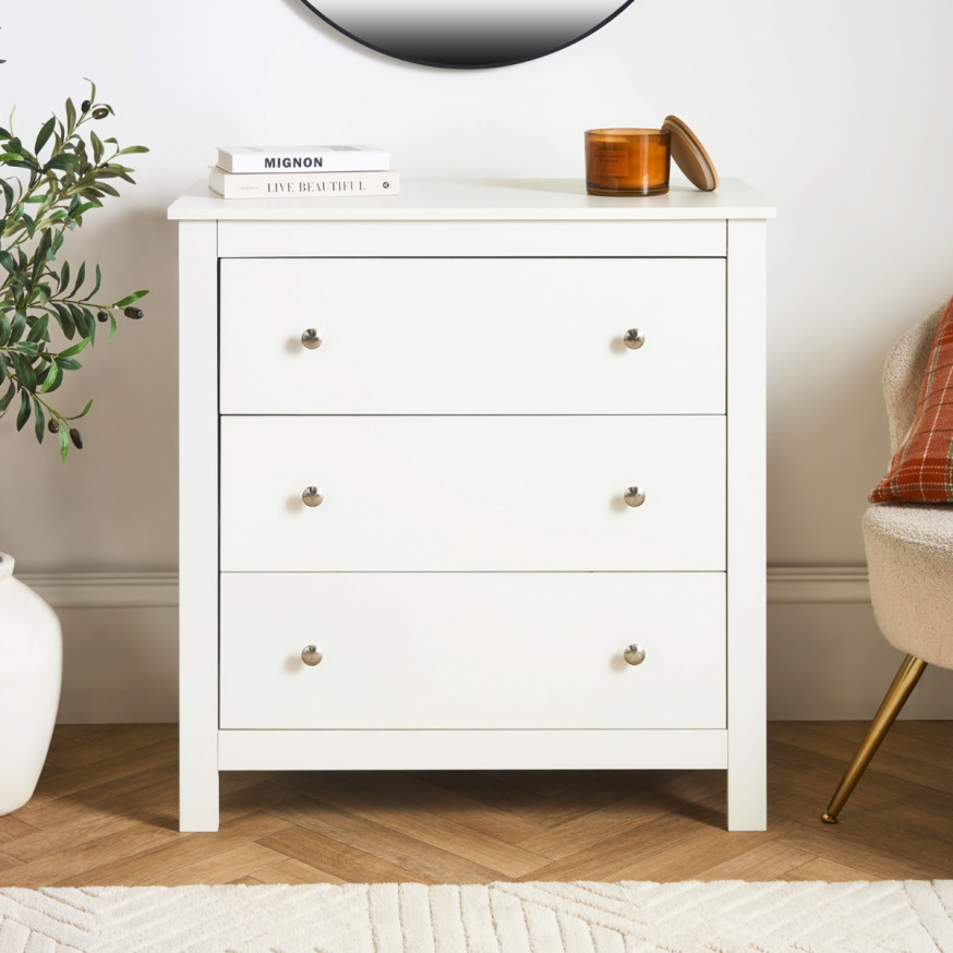 OHS Chicago 3 Drawer Bedside Table - White