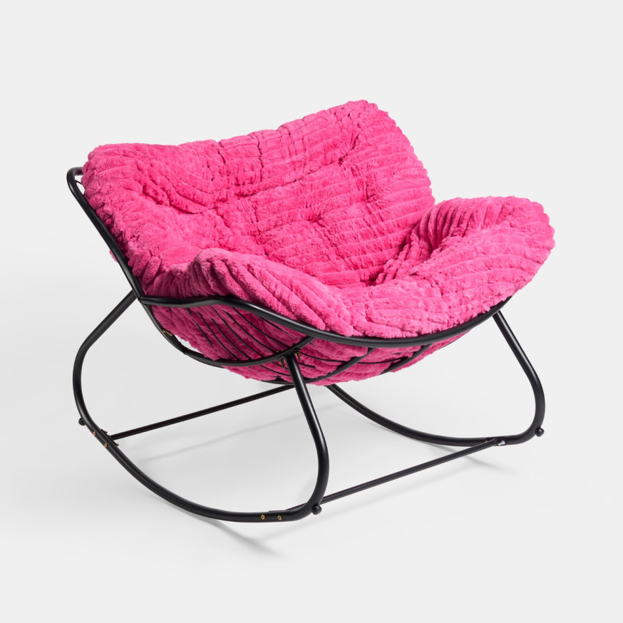 OHS Ribbed Faux Fur Rocking Chair - Hot Pink