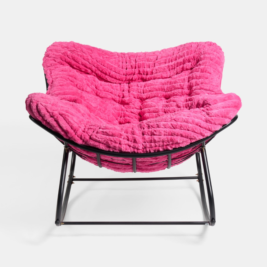 OHS Ribbed Faux Fur Rocking Chair - Hot Pink
