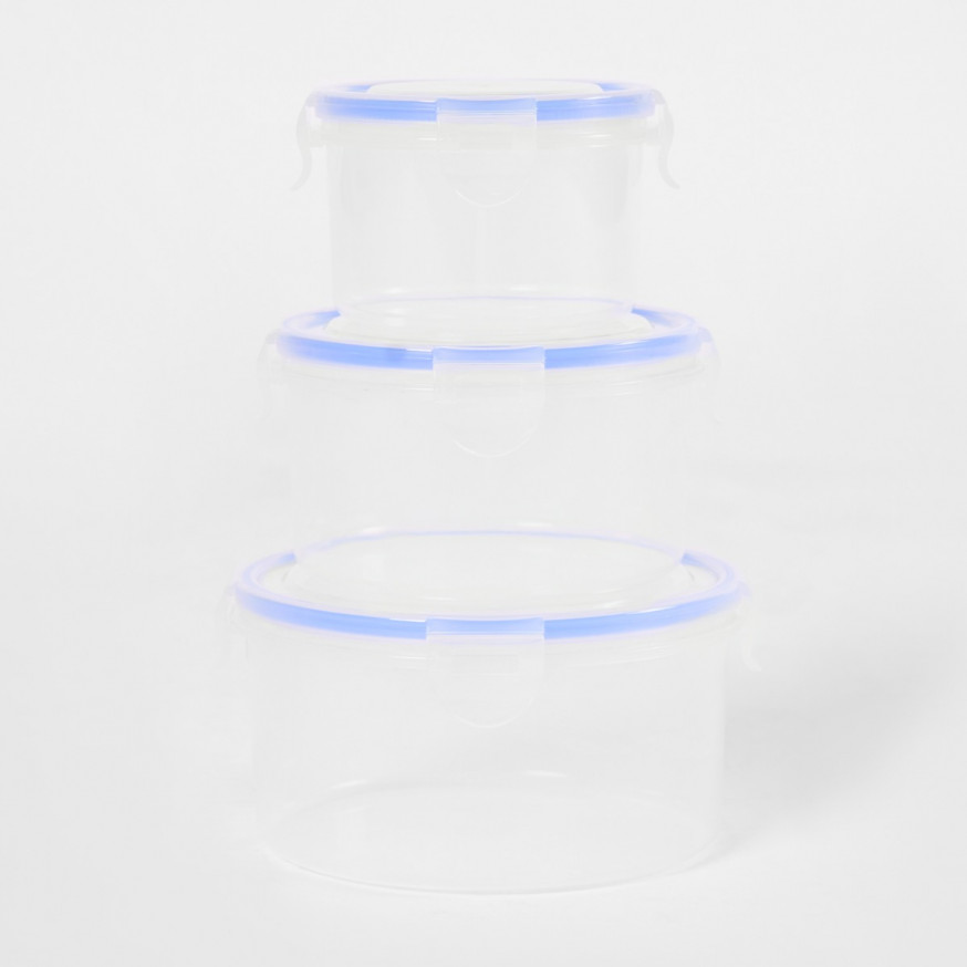 OHS Round Plastic Tupperware Set, 3 Piece - Clear