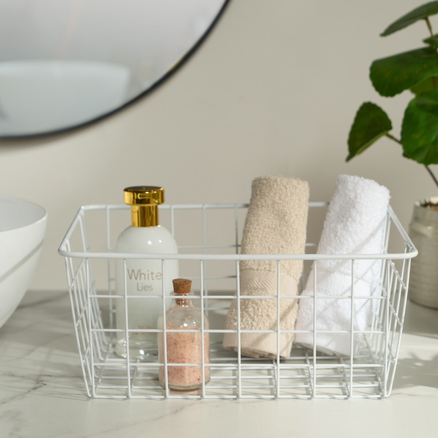 OHS Multipurpose Metal Wire Storage Basket - White