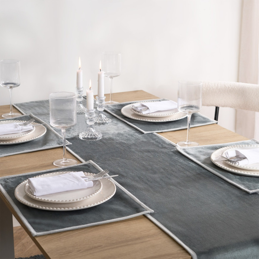 OHS Piped Trim Placemats, Charcoal/Silver - 4 Pack