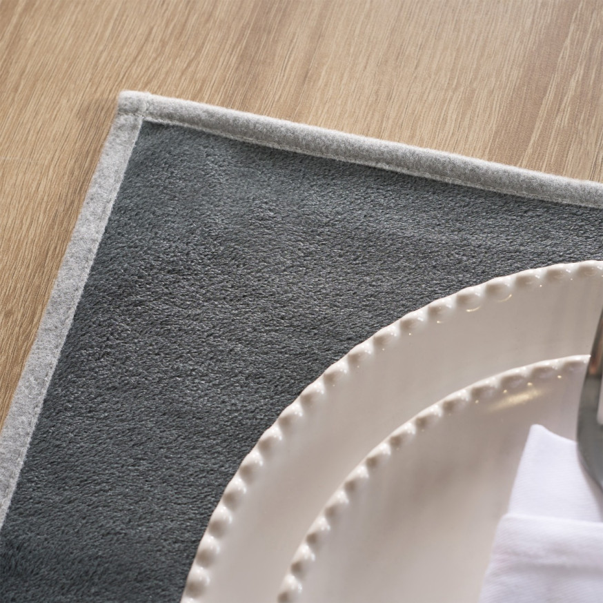 OHS Piped Trim Placemats, Charcoal/Silver - 4 Pack