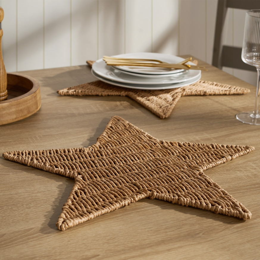 OHS Star Shaped Woven Placemats, Natural - 2 Pack