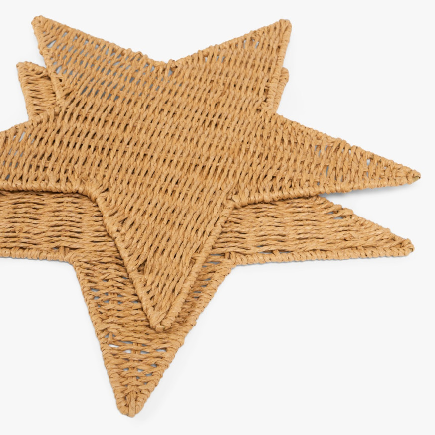 OHS Star Shaped Woven Placemats, Natural - 2 Pack