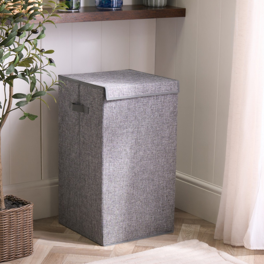 OHS Linen Look Collapsible Laundry Basket - Grey