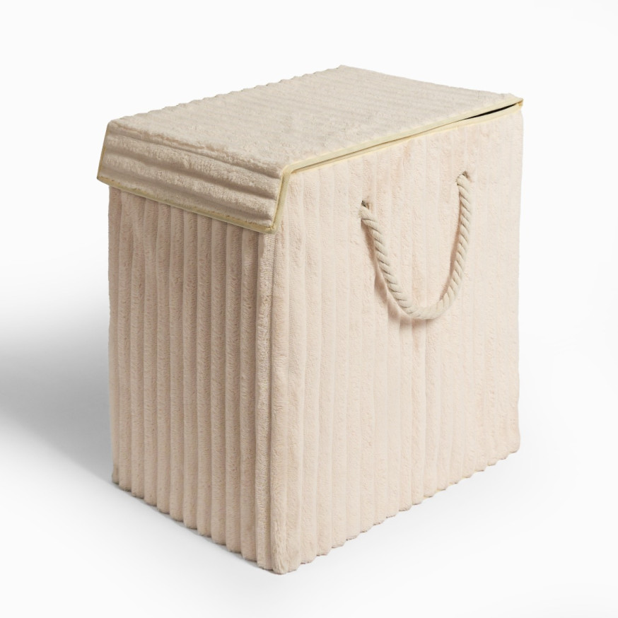 OHS Ribbed Faux Fur Foldable Laundry Basket - Cream