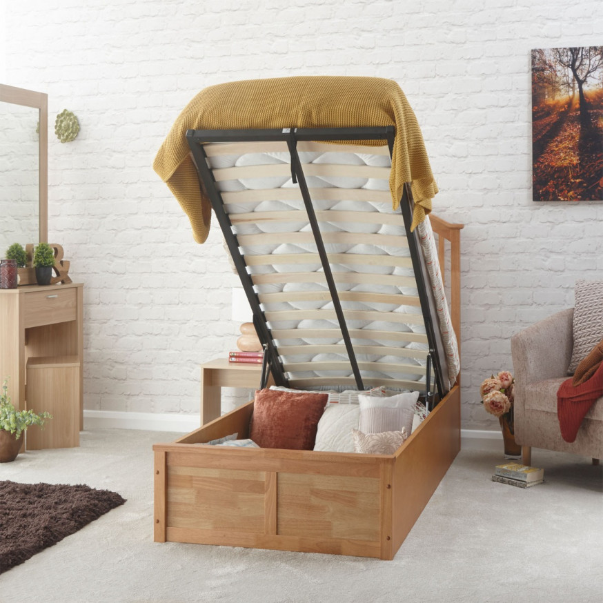 Madrid Wooden Ottoman Storage Bed, 3ft Single - Oak