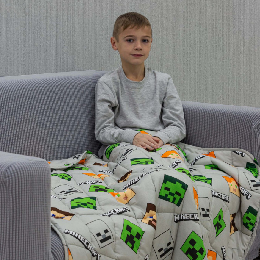 OHS Kids Minecraft Heads Weighted Blanket, Grey - 3kg