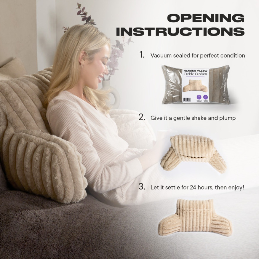 OHS Ribbed Faux Fur Cuddle Cushion with Heatable Pocket - Natural