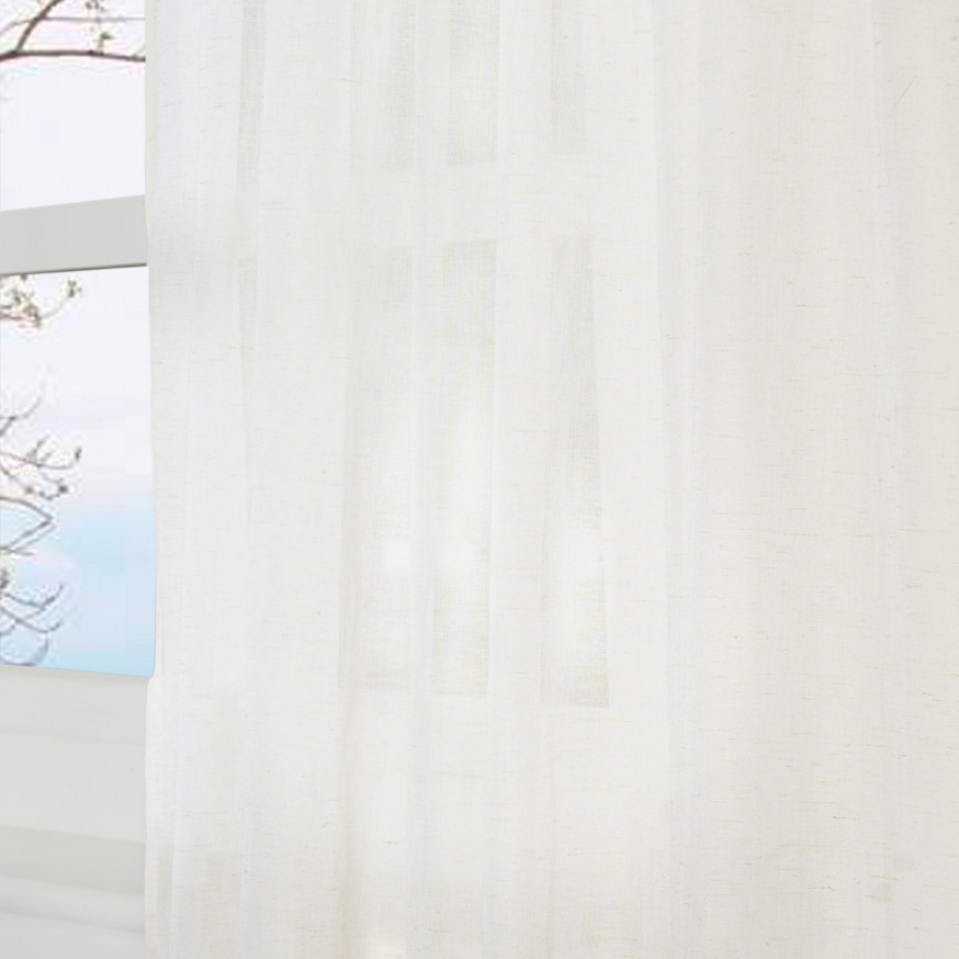 OHS Linen Look Slot Top Voile Curtains (Pair) - Natural