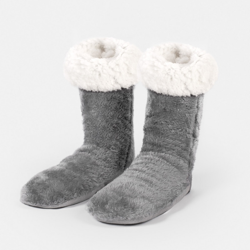 OHS Teddy Sherpa Reverse Slipper Socks - Charcoal