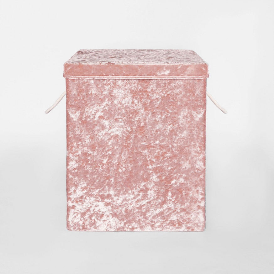 OHS Crushed Velvet Foldable Laundry Basket - Blush