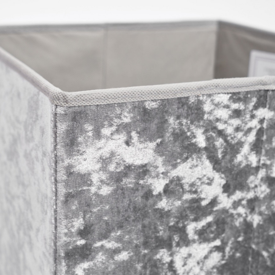 OHS Crushed Velvet Cube Storage Boxes, Grey - 2 pack