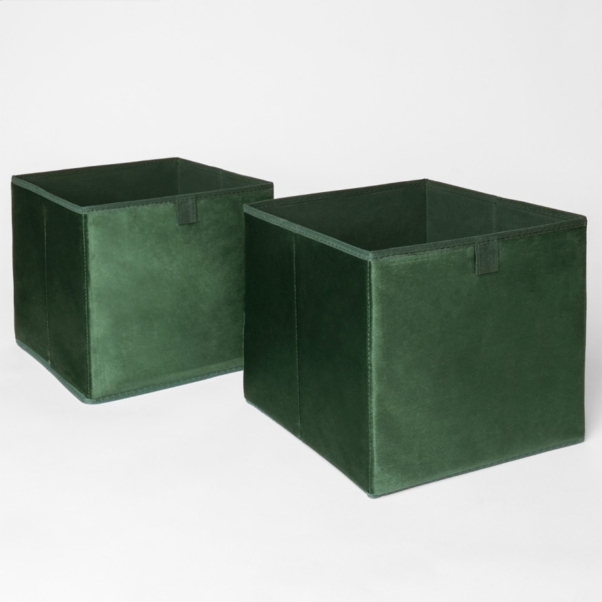 OHS Matte Velvet Cube Storage Boxes, Forest Green - 2 Pack
