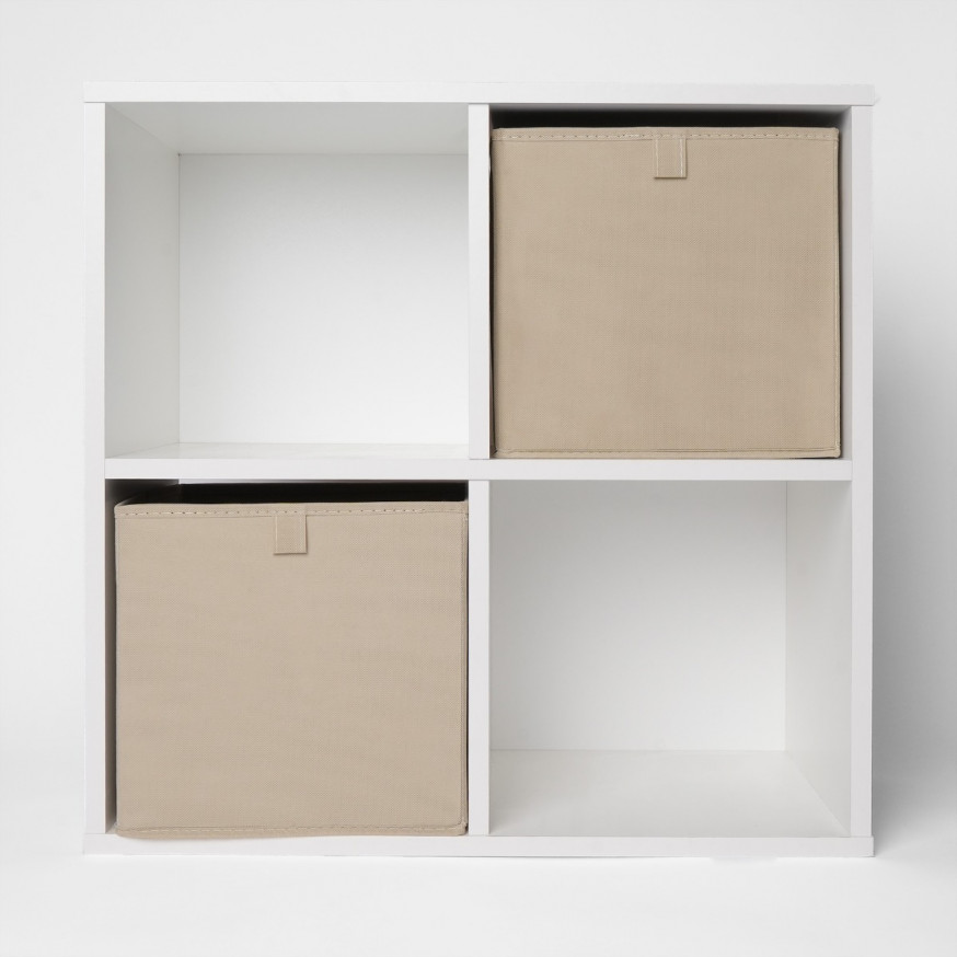 OHS Plain Cube Storage Boxes, Beige - 2 Pack