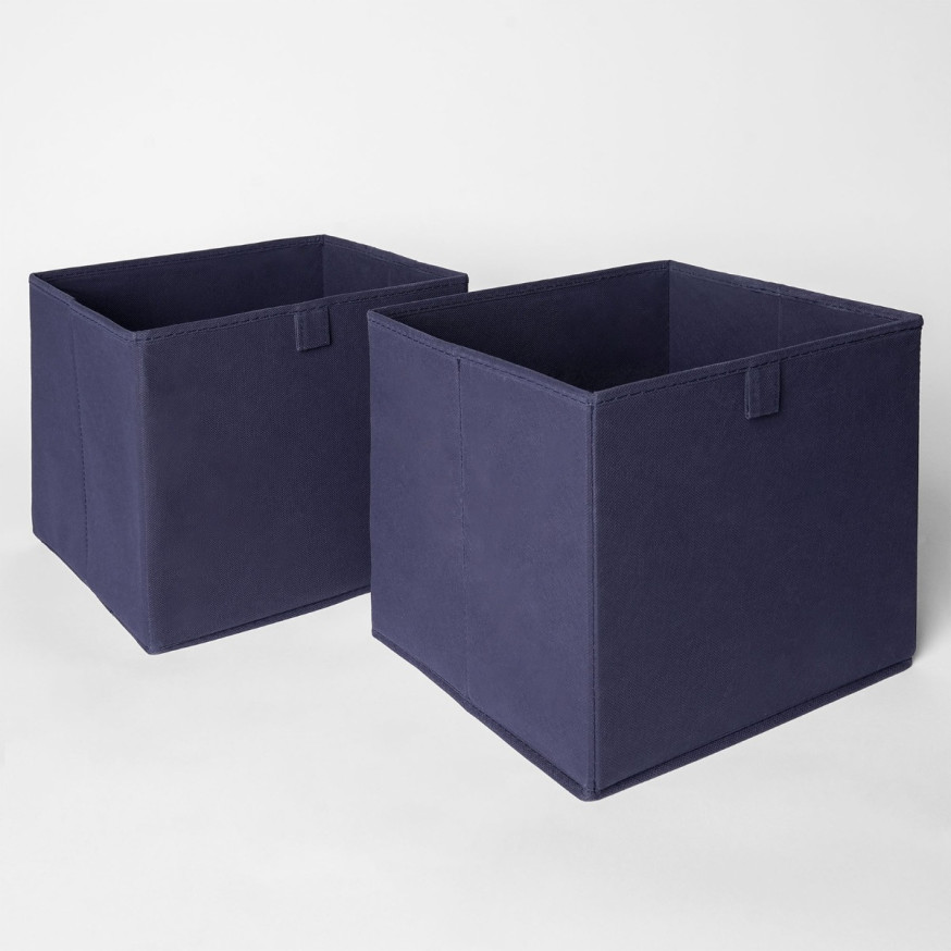 OHS Plain Cube Storage Boxes, Navy Blue - 2 Pack