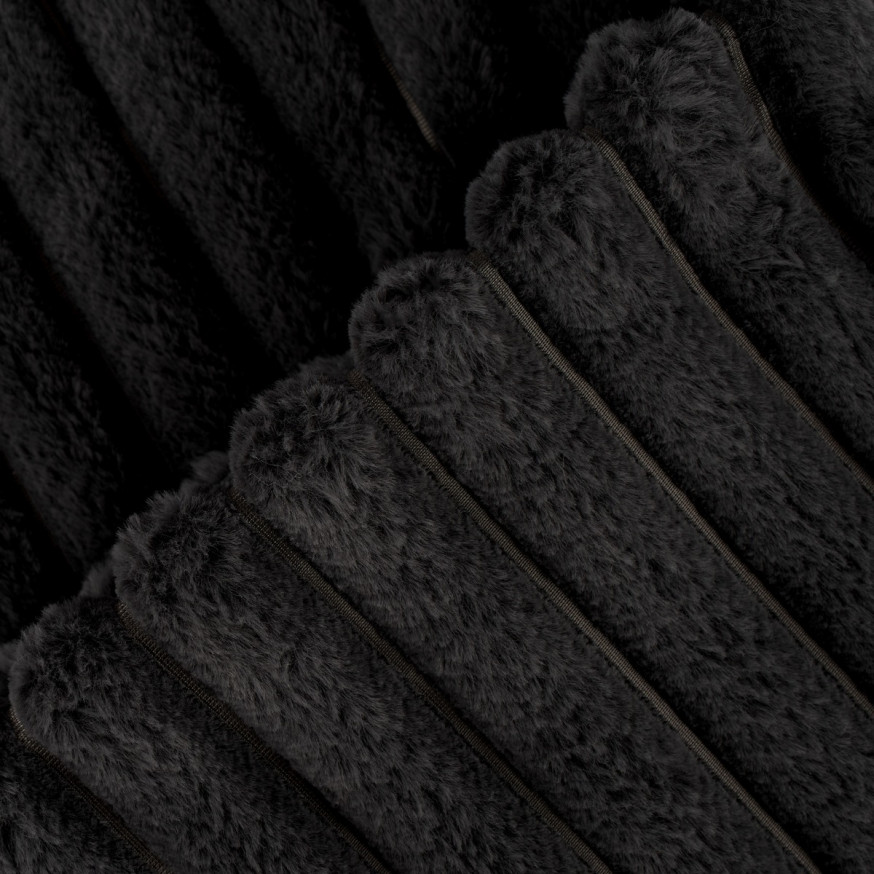 OHS Faux Fur Thick Ribbed Throw, Black - 125 x 150cm