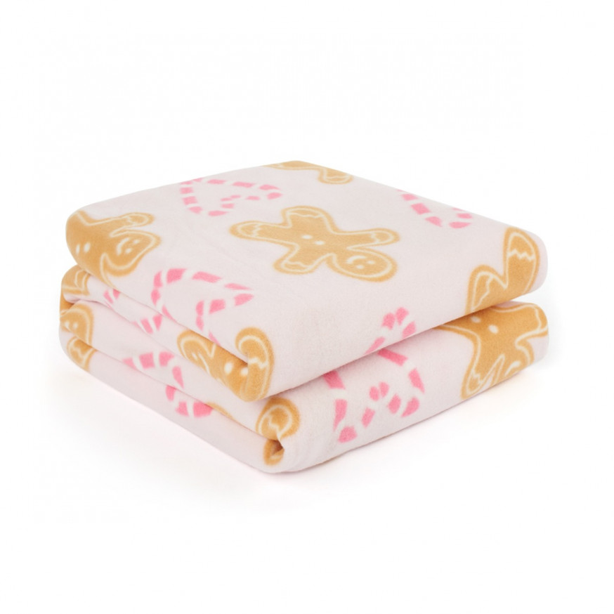 OHS Gingerbread Candy Cane Fleece Throw - Blush Pink