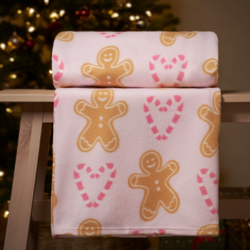 OHS Gingerbread Candy Cane Fleece Throw - Blush Pink