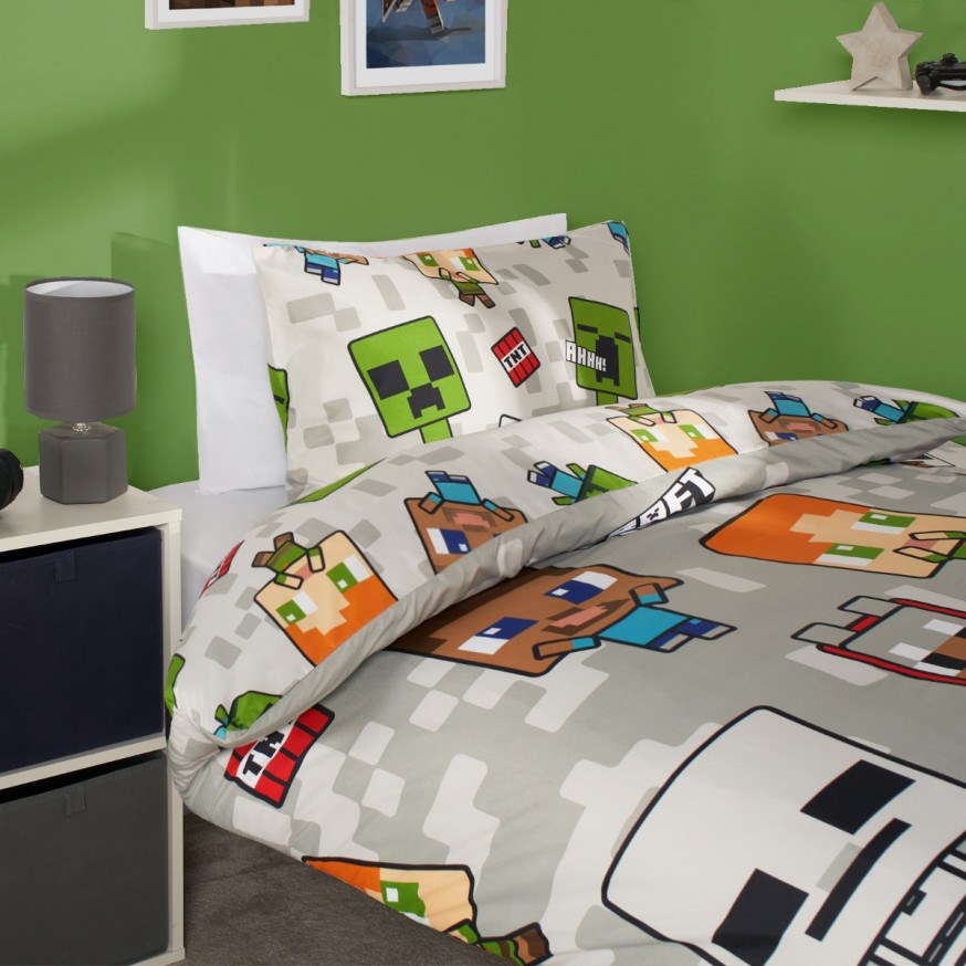 Minecraft Reversible Duvet Set, Grey - Single
