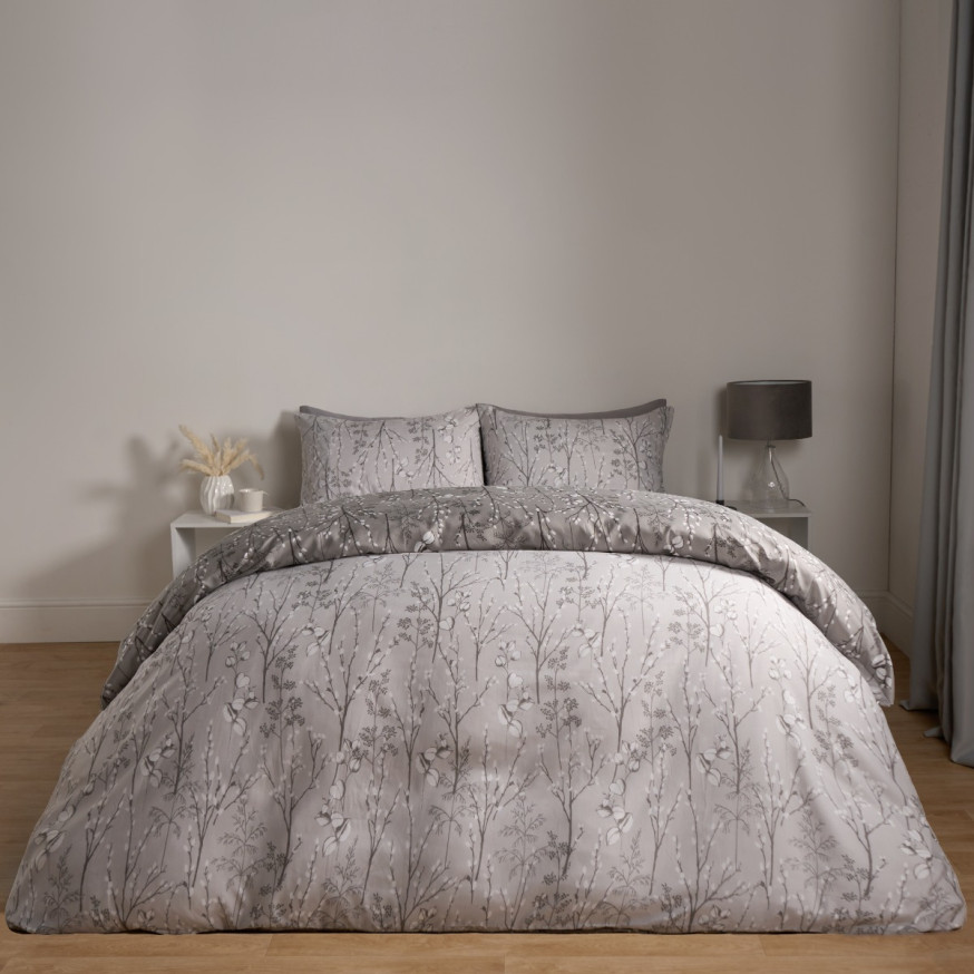 OHS Willow Branch Reversible Duvet Cover Set, Grey - Double