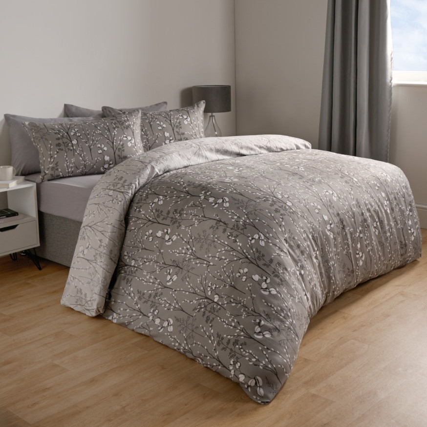 OHS Willow Branch Reversible Duvet Cover Set, Grey - Double