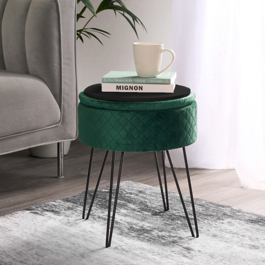 OHS Quilted Velvet Storage Hairpin Stool - Forest Green