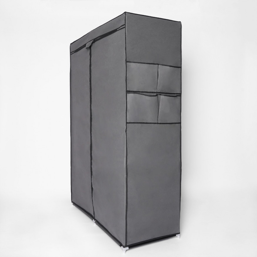 OHS Boston Zip Closure Fabric Double Wardrobe - Charcoal