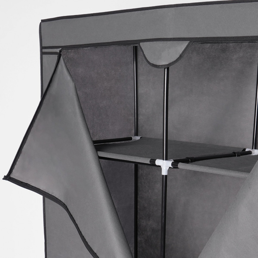 OHS Boston Zip Closure Fabric Double Wardrobe - Charcoal