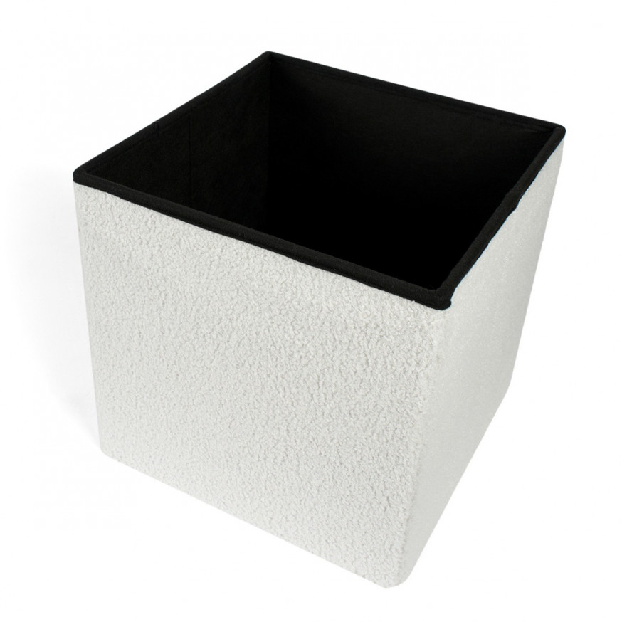 OHS Bouclé Foldable Cube Storage Ottoman - White