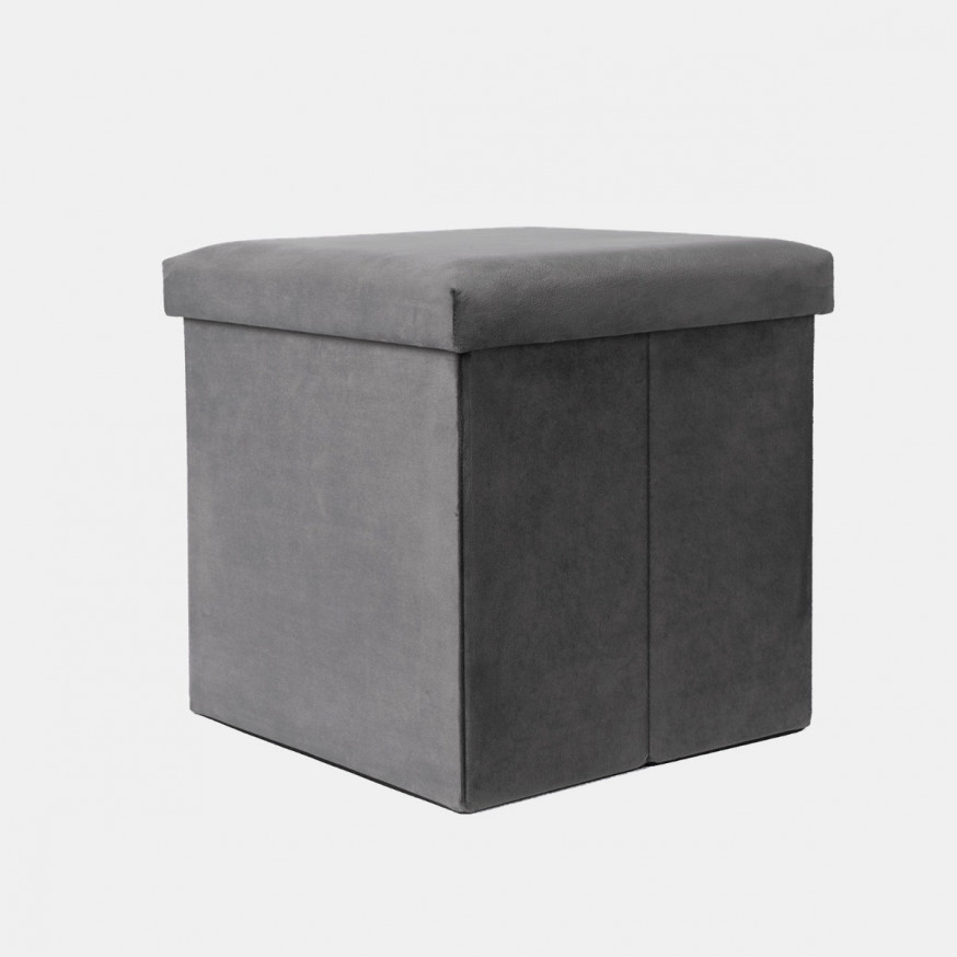 OHS Matte Velvet Foldable Cube Storage Ottoman - Charcoal