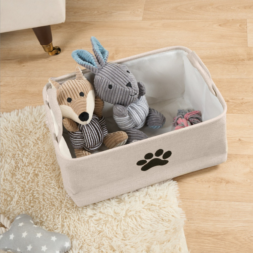 OHS Pet Paw Embroidered Storage Basket - Beige