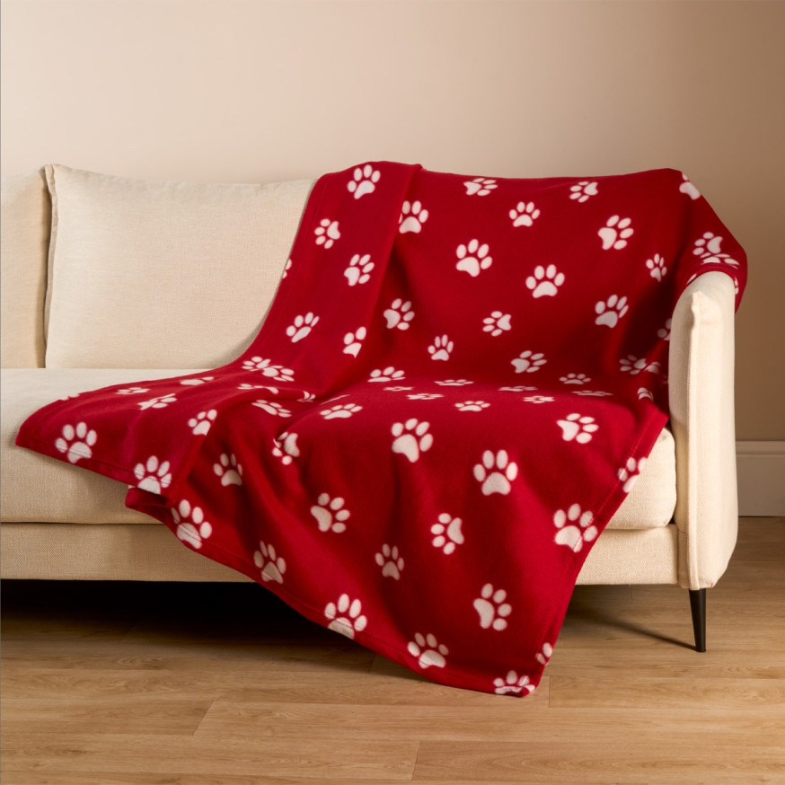 OHS Pet Paw Print Fleece Throw - Red