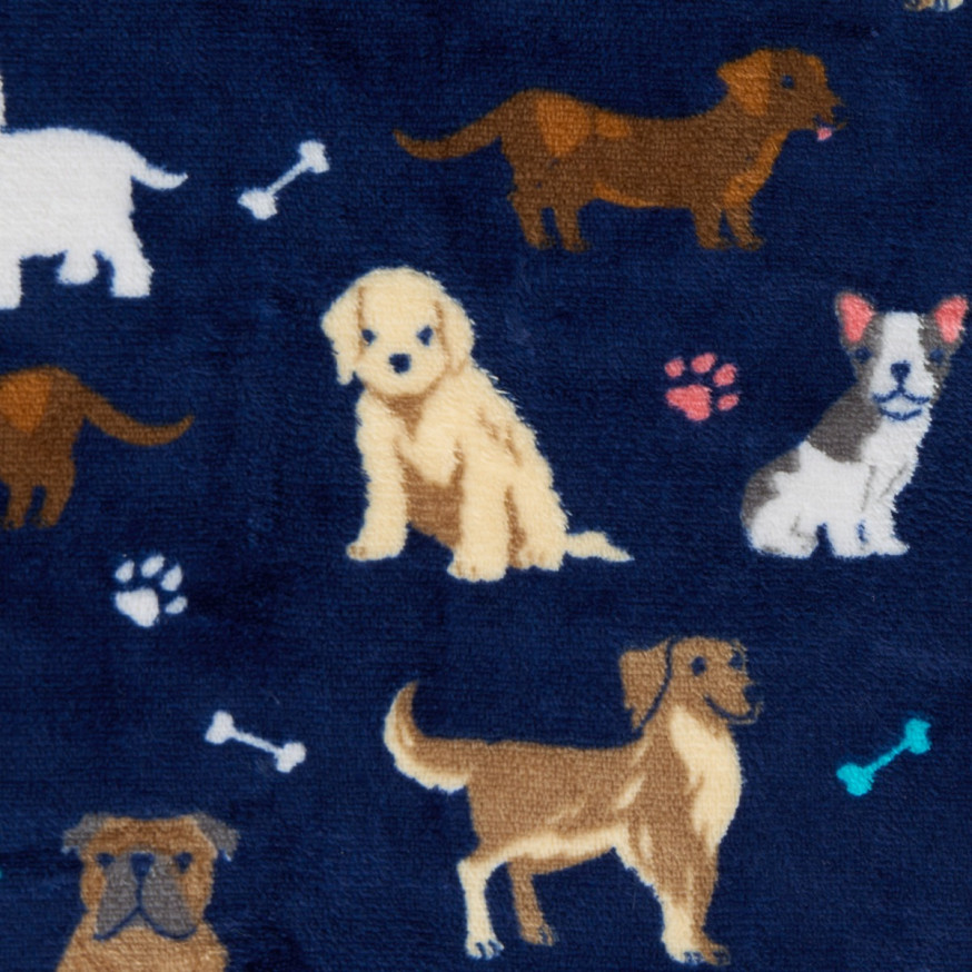 OHS Pet Dog Print Sherpa Reverse Throw - Navy