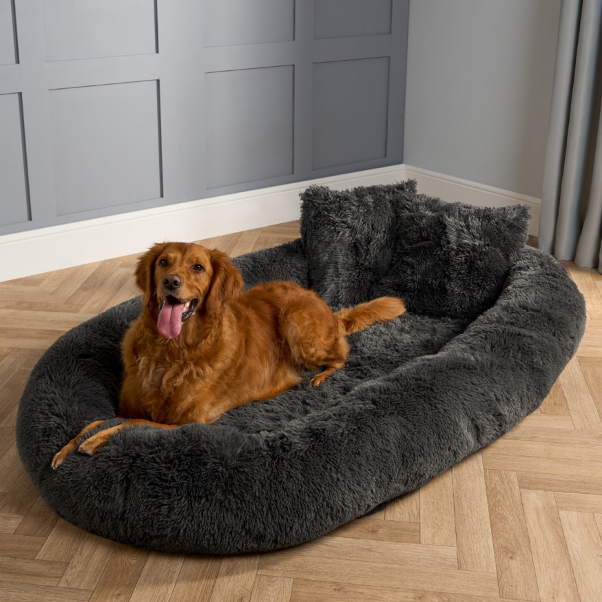 OHS Fluffy Human Size Pet Bed - Charcoal